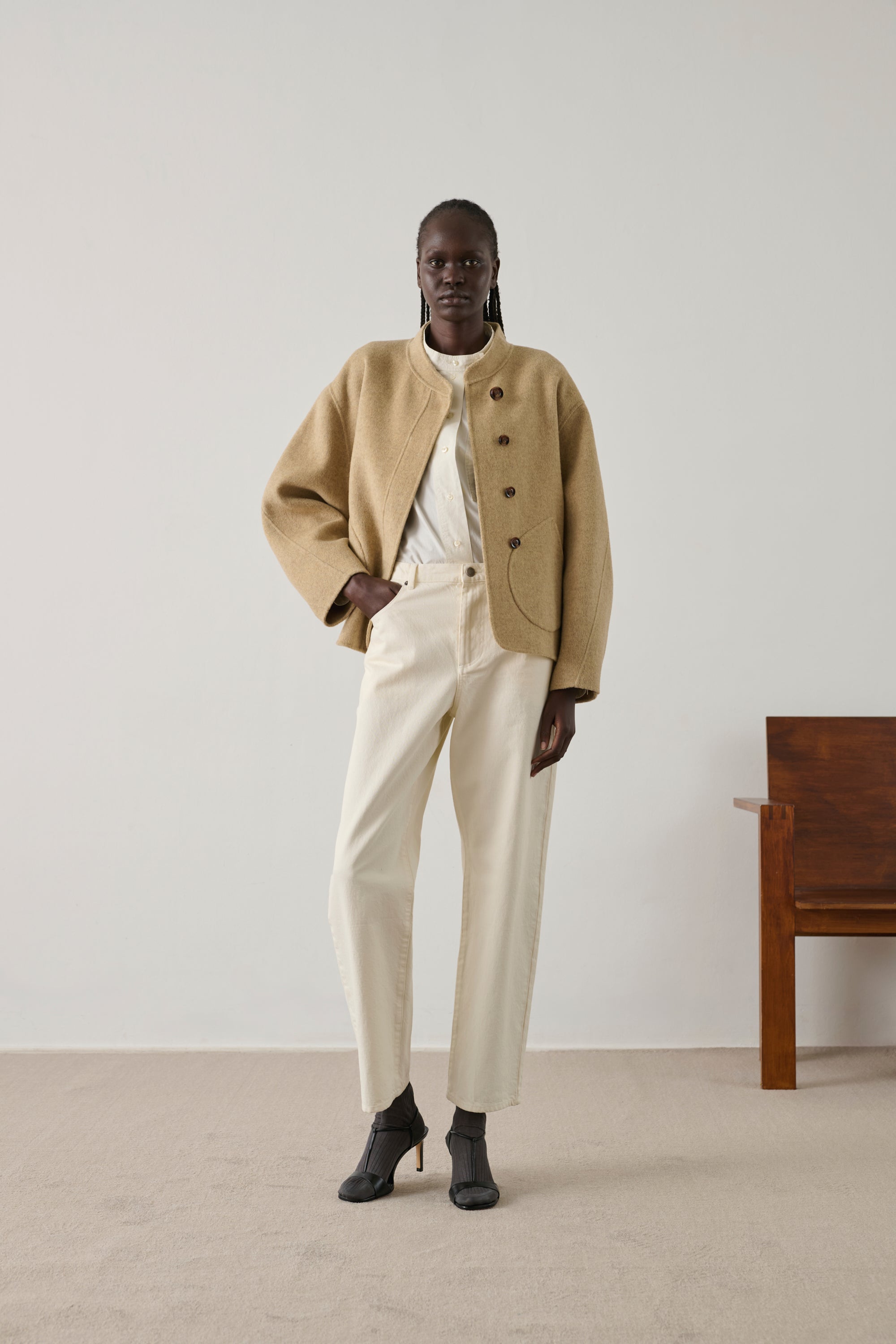 Windsor Coat - Heathered Beige - Wool - Woman